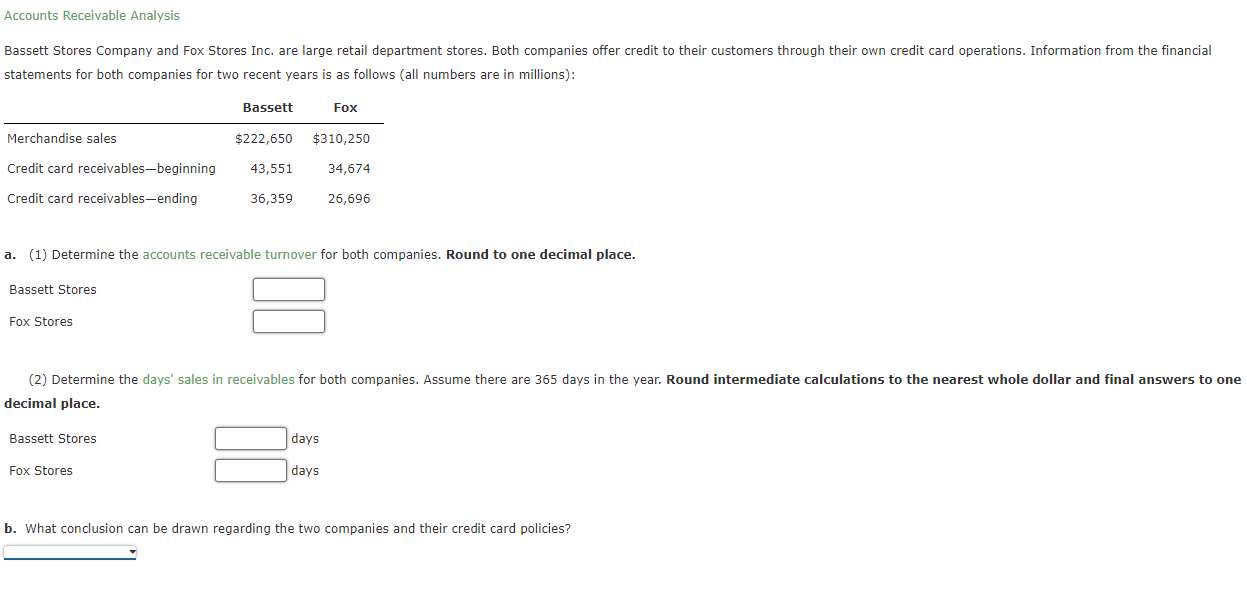 Solved Accounts Receivable Analysisstatements for both | Chegg.com
