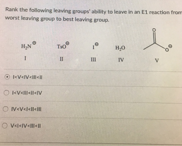 Solved Rank the following leaving groups' ability to leave | Chegg.com
