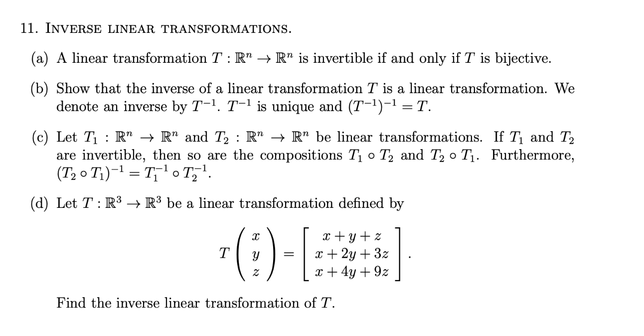 Solved INVERSE LINEAR TRANSFORMATIONS.(a) ﻿A linear | Chegg.com