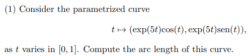 Solved (1) Consider the parametrized curve | Chegg.com