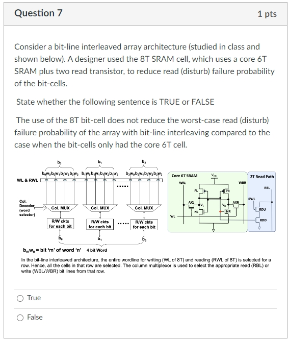 Solved Question 7Consider a bit-line interleaved array | Chegg.com