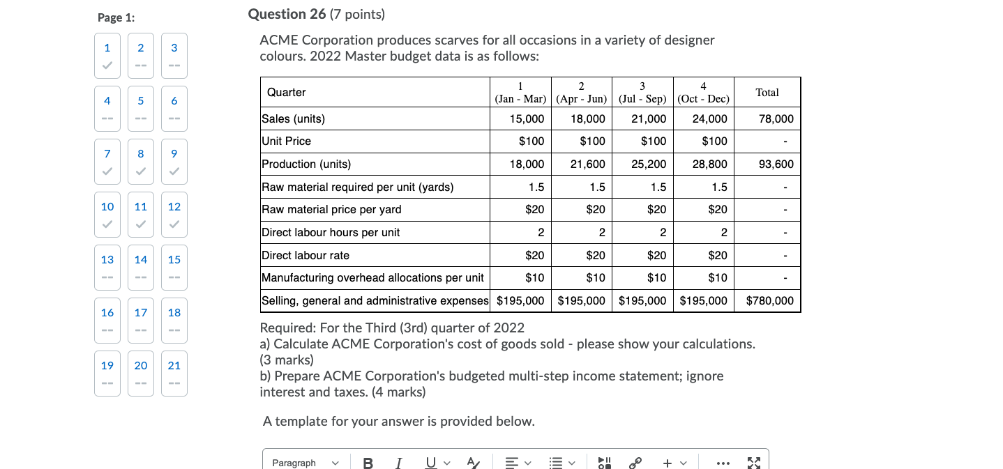 Solved Page 1: Question 26 (7 points) ACME Corporation | Chegg.com