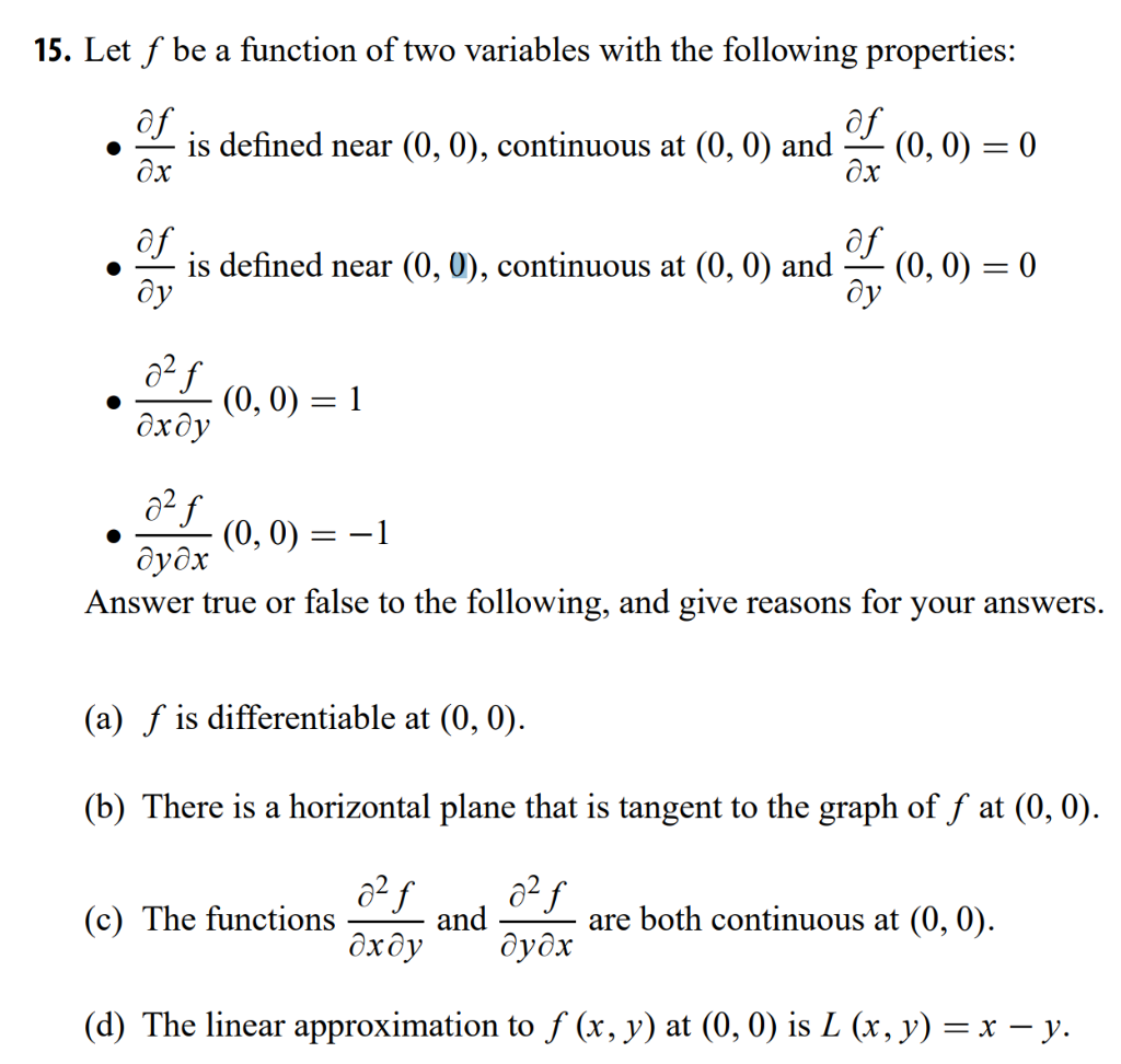 Solved 15. Let f be a function of two variables with the | Chegg.com