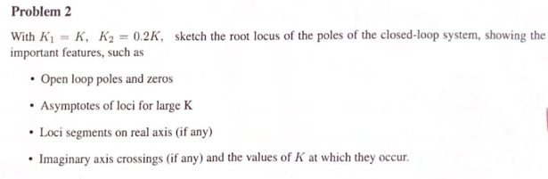 Solved With K1=K,K2=0.2K, sketch the root locus of the poles | Chegg.com