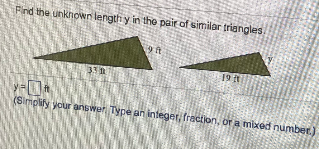Solved Find the unknown length y in the pair of similar | Chegg.com