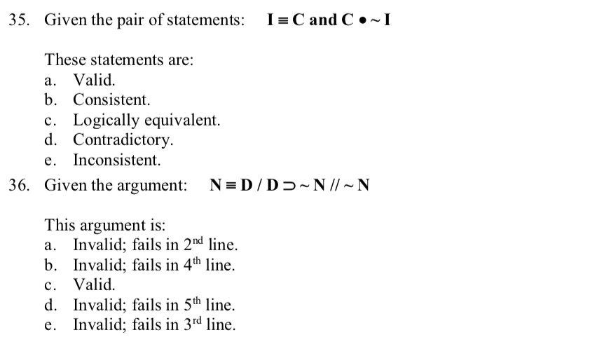 Solved 35. Given the pair of statements: I = C and C.~I | Chegg.com