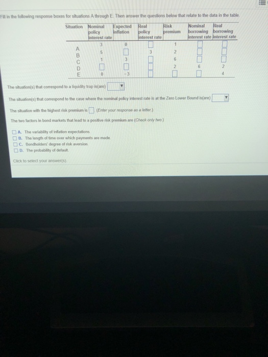 F inthe following response boxes for situations A | Chegg.com