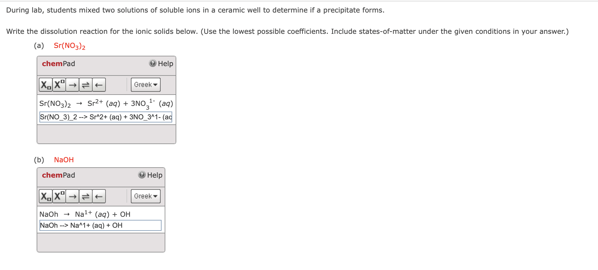 Solved During lab, students mixed two solutions of soluble | Chegg.com