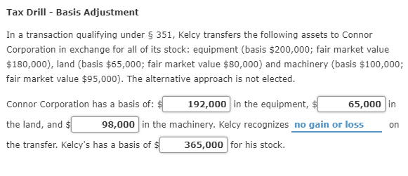 Tax Drill - Section 351 Nominal Property Janice and | Chegg.com