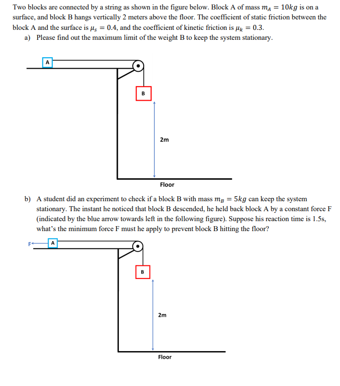 Solved Two blocks are connected by a string as shown in the | Chegg.com