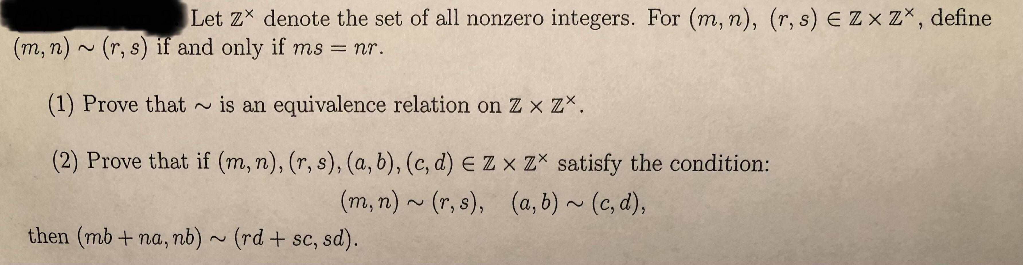 Solved Let zx denote the set of all nonzero integers. For | Chegg.com