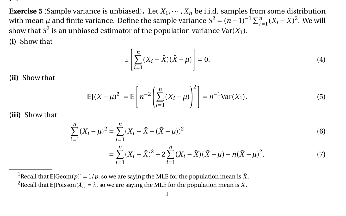Solved Exercise 5 (Sample variance is unbiased). Let X1, ... | Chegg.com