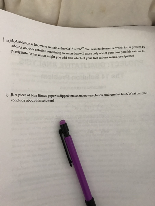 Solved A solution is known to contain either cd^+2 or pb^+2 | Chegg.com