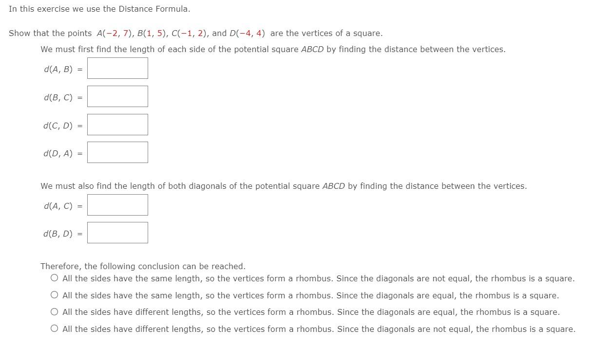 Solved In this exercise we use the Distance Formula. Show | Chegg.com