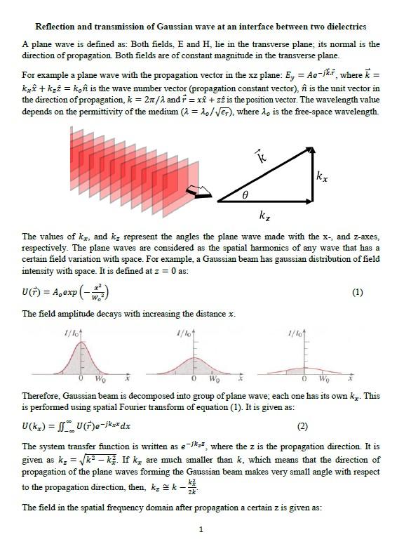 Reflection and transmission of Gaussian wave at an | Chegg.com