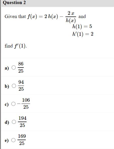 Solved Question 2 2c Given that f(x) = 2 h(c) - and h(x) | Chegg.com
