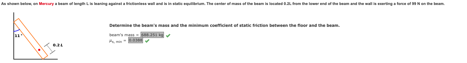 Solved Determine the beam's mass and the minimum coefficient | Chegg.com