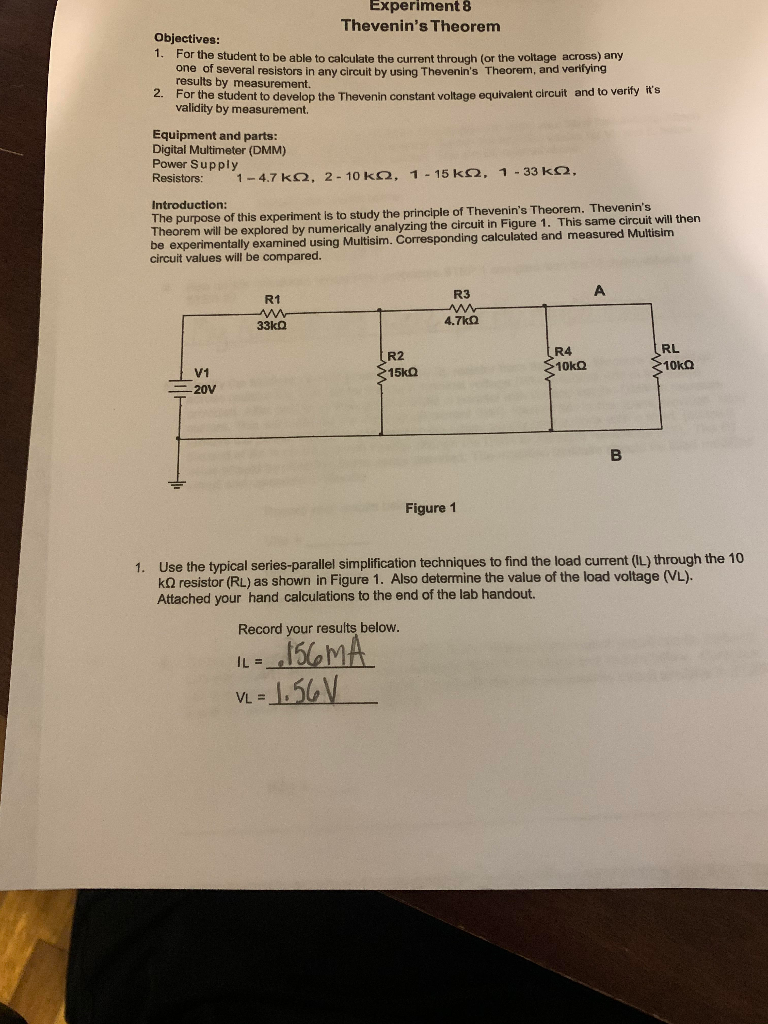Solved Experiment 8 Thevenin's Theorem Objectives: 1. For | Chegg.com