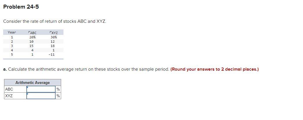 Solved Problem 24-5 Consider the rate of return of stocks | Chegg.com