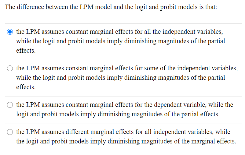 Solved The Difference Between The LPM Model And The Logit Chegg