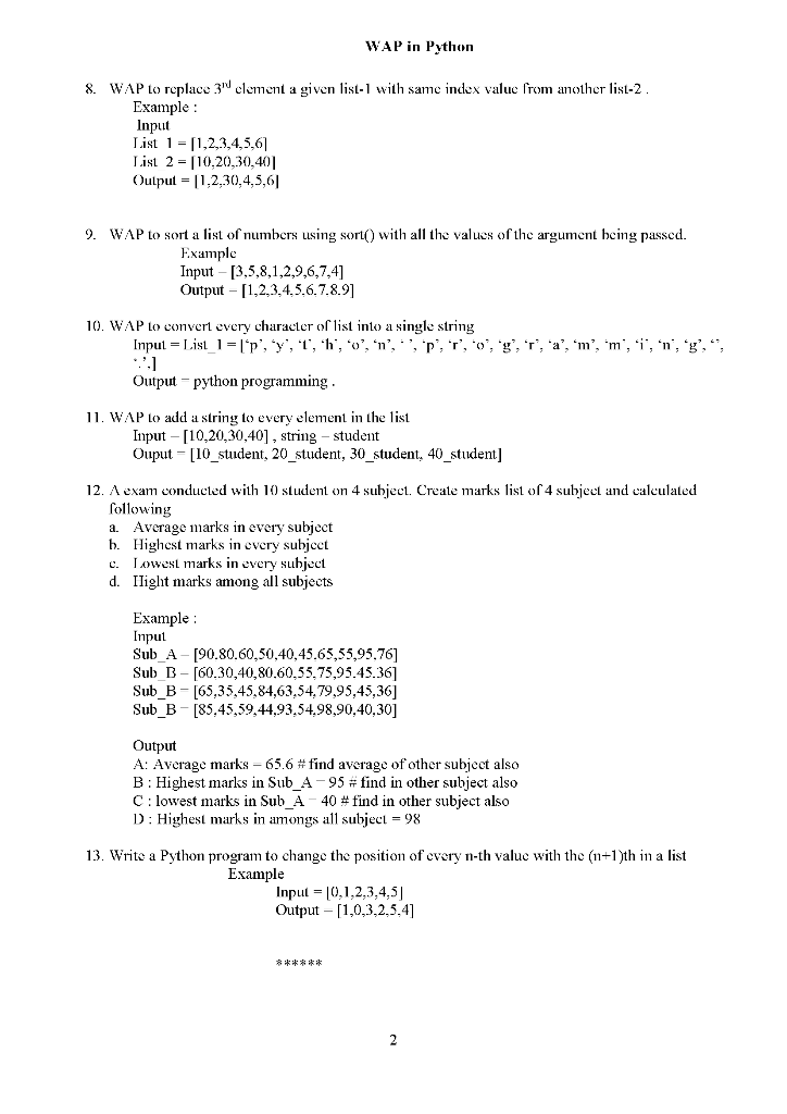 Solved WAP in Python & WAP to replace 3 clement a given | Chegg.com