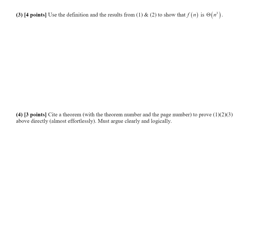 Solved Problems: Let f(n)=8n° +5n’ +3n+2 (1) [8 points] Show | Chegg.com