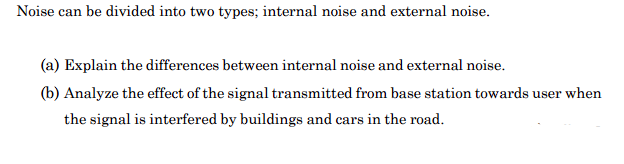 Solved Noise can be divided into two types; internal noise | Chegg.com