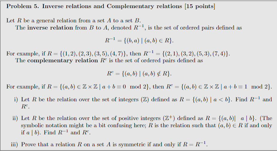 Solved Problem 5. Inverse relations and Complementary | Chegg.com