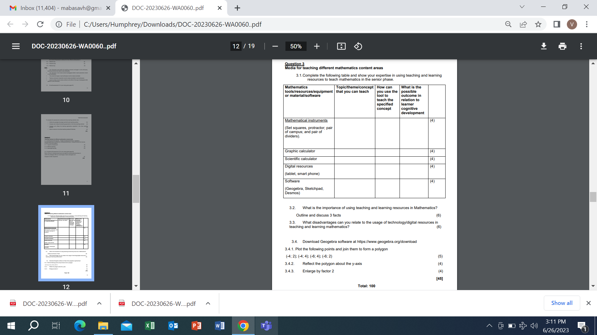 Solved Question 3 Media for teaching different mathematics | Chegg.com