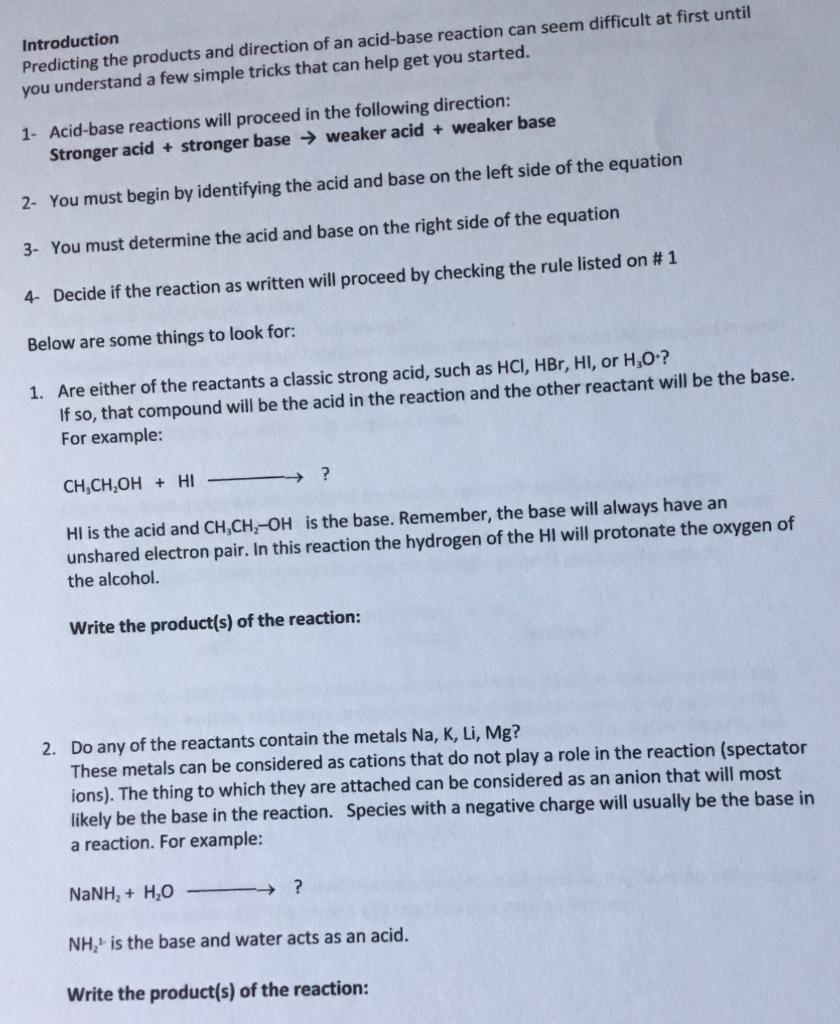 Solved Introduction Predicting the products and direction of | Chegg.com