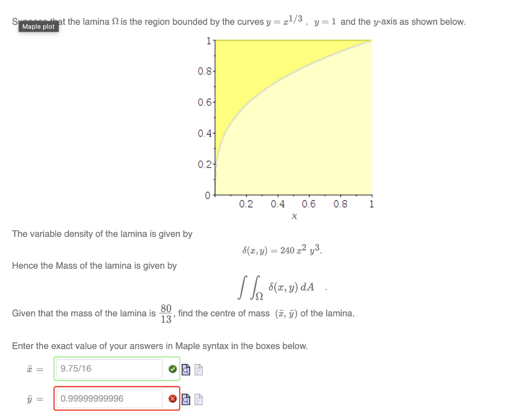 Solved S Maple plot at the lamina Ω is the region bounded by | Chegg.com