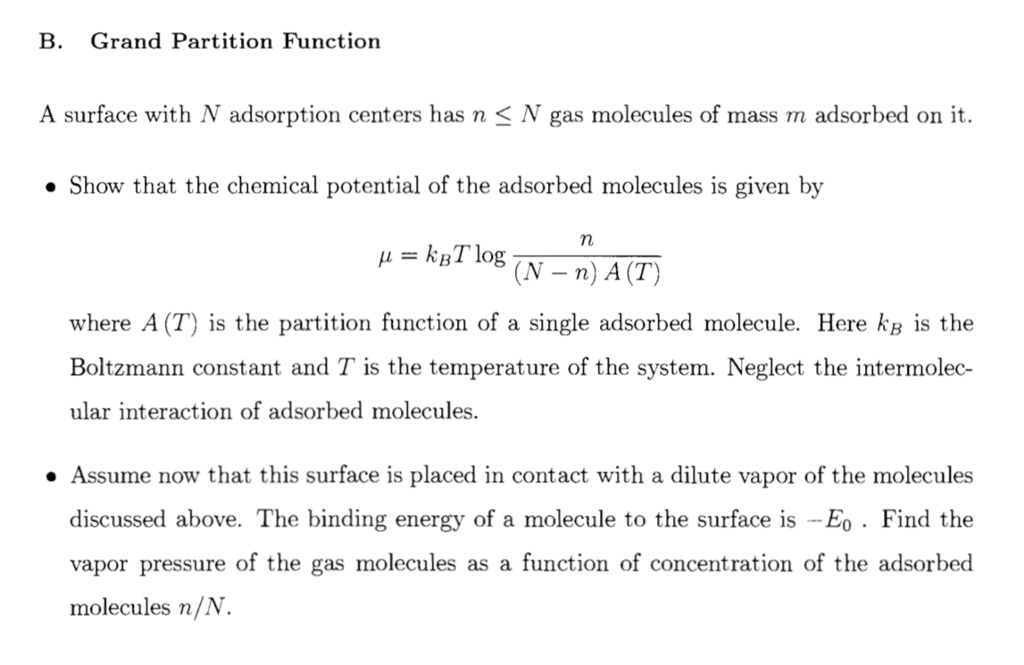 Solved B. Grand Partition Function A surface with N | Chegg.com