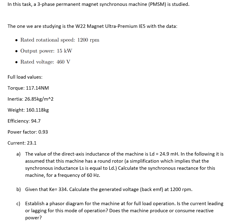 Solved In this task, a 3-phase permanent magnet synchronous | Chegg.com