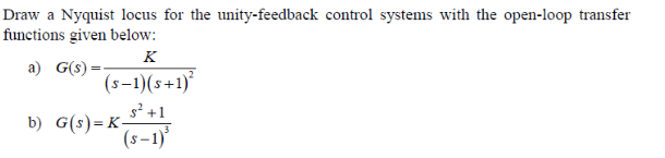 Solved Draw a Nyquist locus for the unity-feedback control | Chegg.com