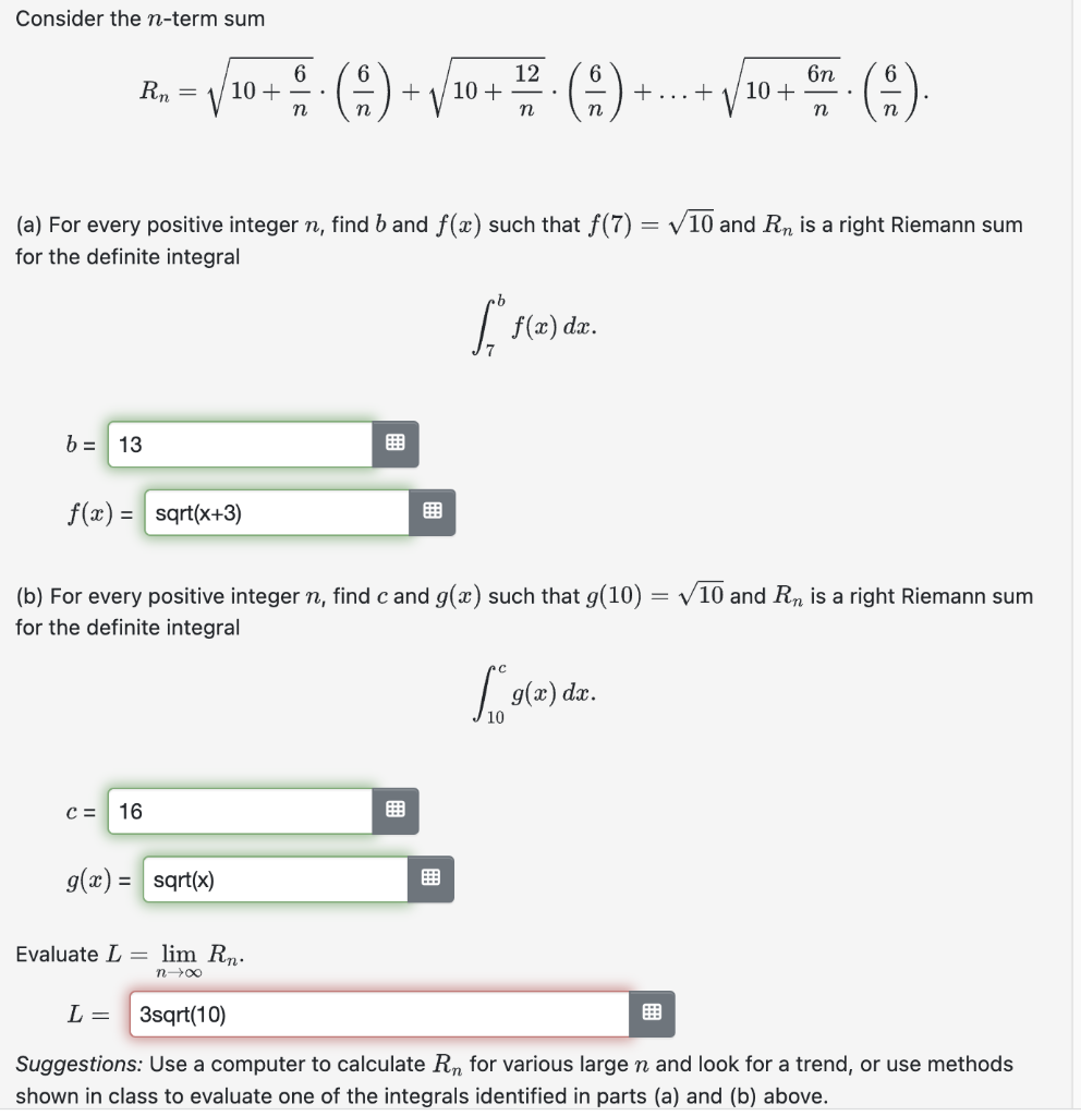 Solved Consider the n-term sum | Chegg.com