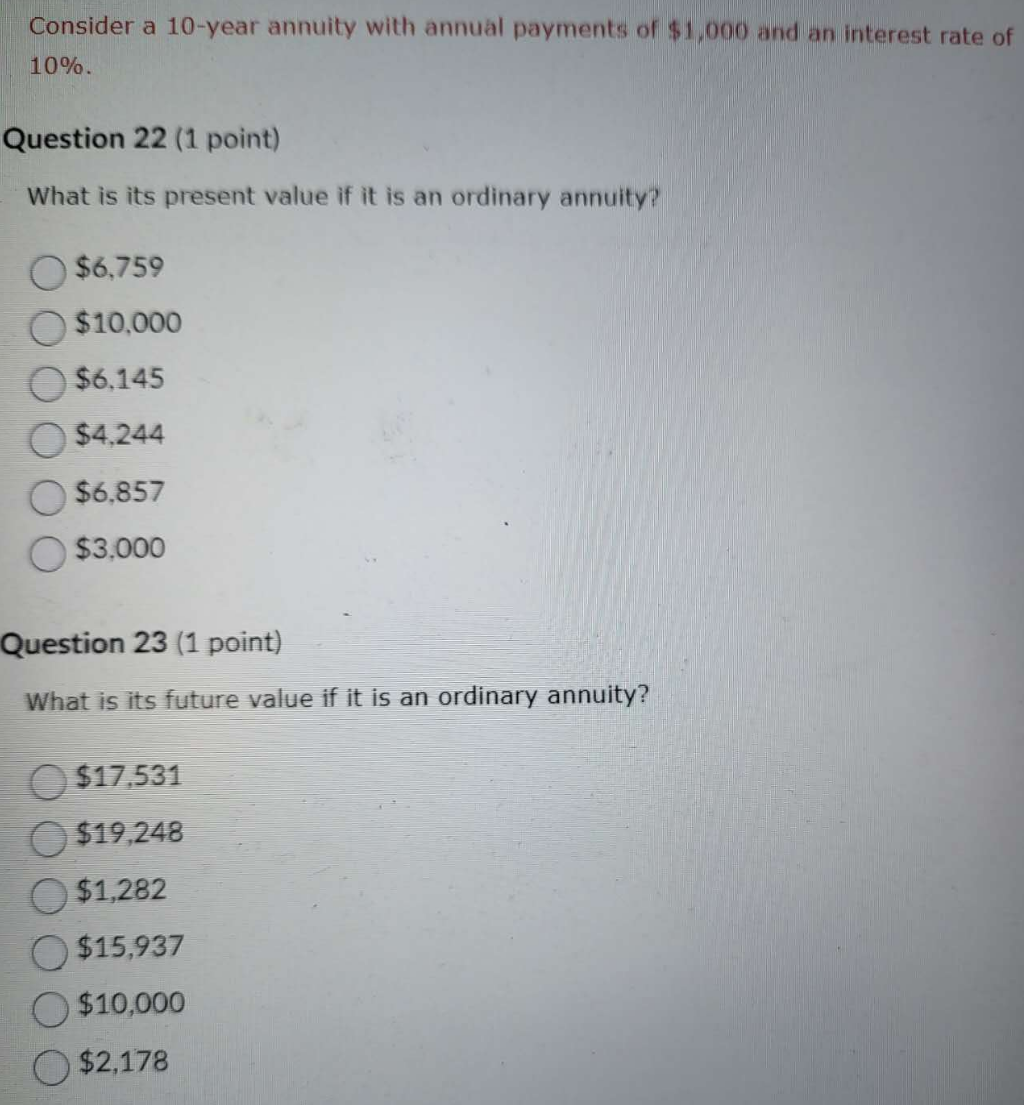 Solved Consider a 10-year annuity with annual payments of | Chegg.com