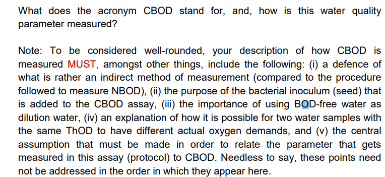 Solved What does the acronym CBOD stand for, and, how is | Chegg.com
