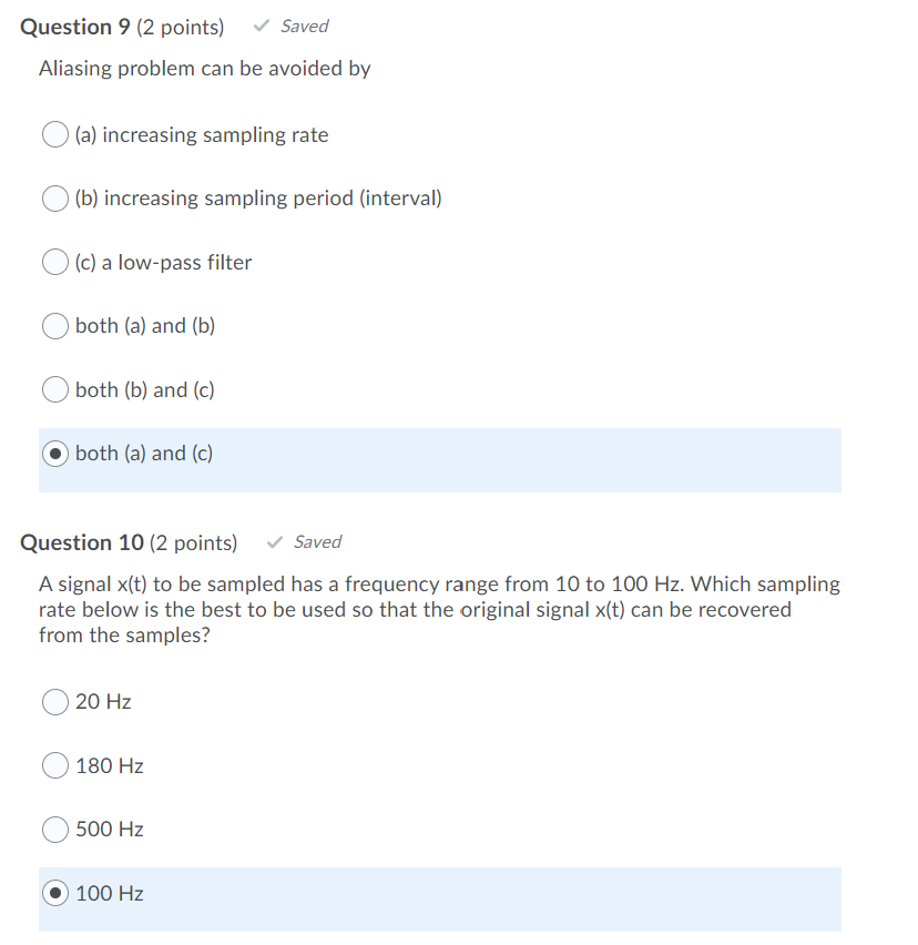 Solved Question 9 (2 points) Saved Aliasing problem can be | Chegg.com