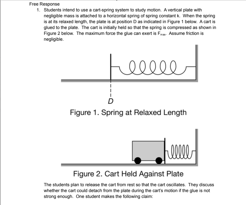 Solved Free Response 1. Students intend to use a cart-spring | Chegg.com