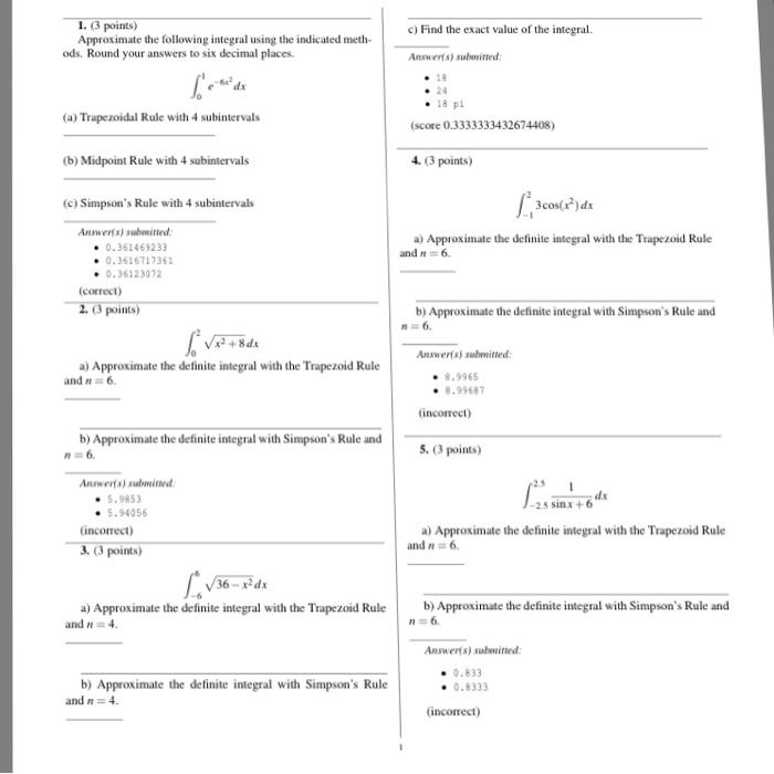 Solved 1. 3 points) Approximate the following integral using | Chegg.com