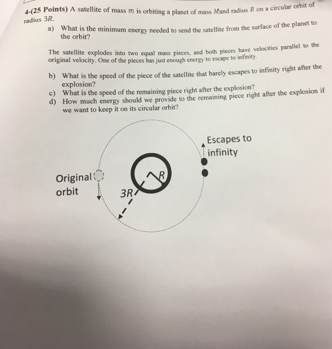 Solved A Satellite Of Mass M Is Orbiting A Planet Of Mass M