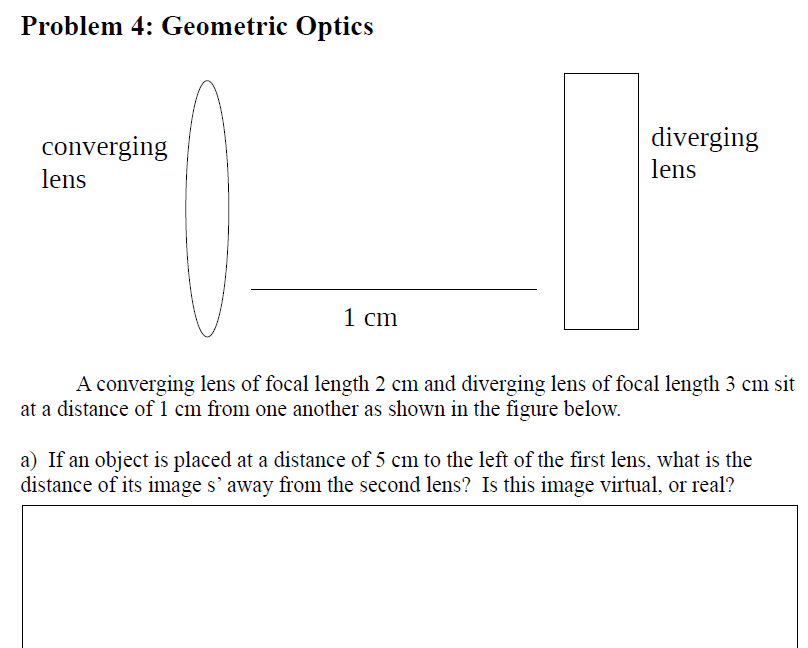 Solved Problem 4: Geometric OpticsA converging lens of focal | Chegg.com
