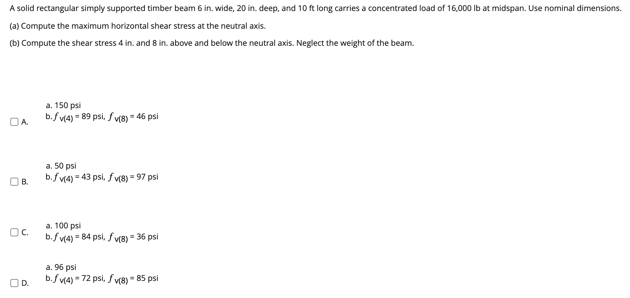 Solved A solid rectangular simply supported timber beam 6 | Chegg.com