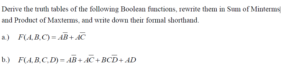 Solved Derive the truth tables of the following Boolean | Chegg.com