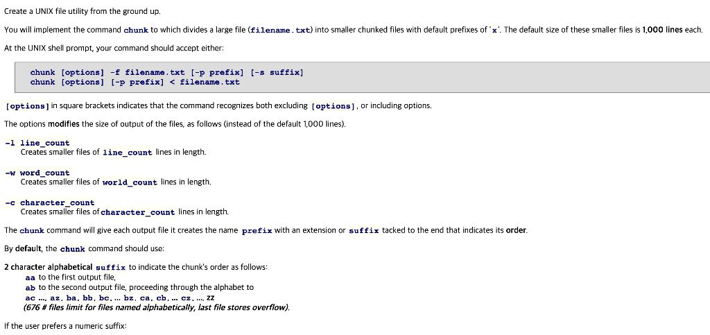 Solved Create a UNIX file utility from the ground up. At the | Chegg.com