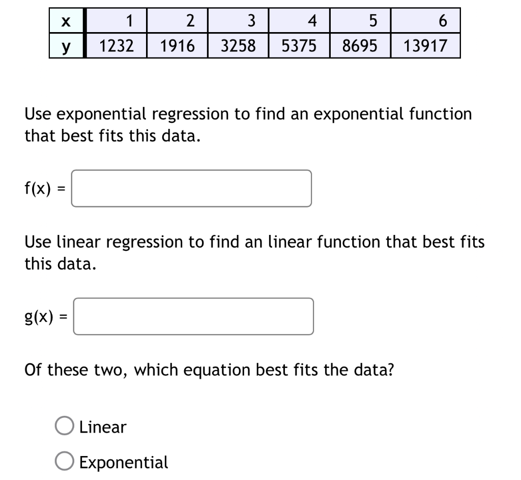Solved Use exponential regression to find an exponential | Chegg.com