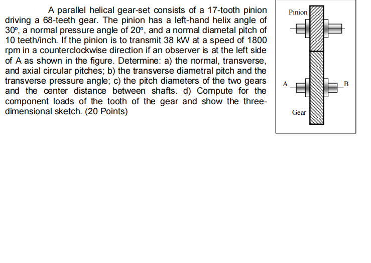 Solved Pinion A parallel helical gear-set consists of a | Chegg.com