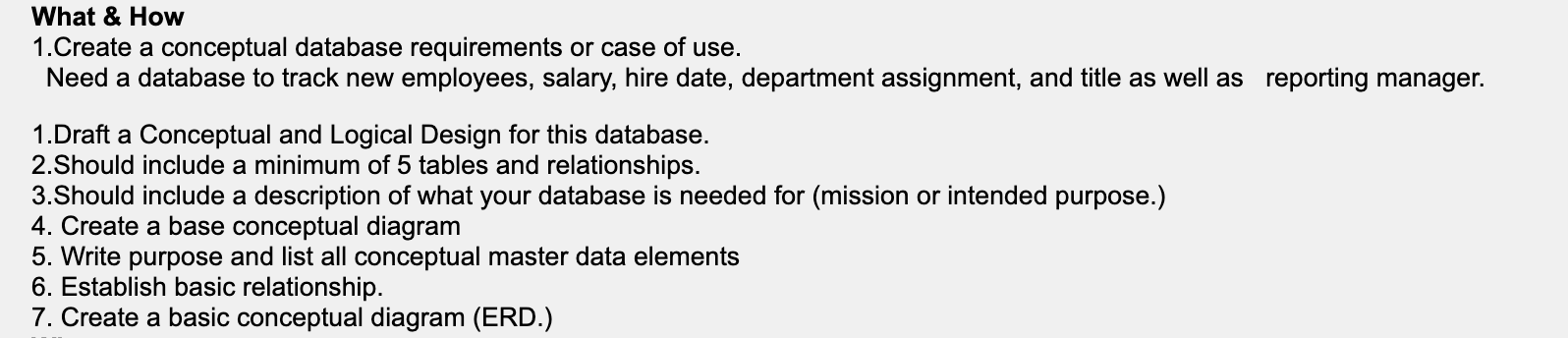 Solved What \& How 1.Create a conceptual database | Chegg.com
