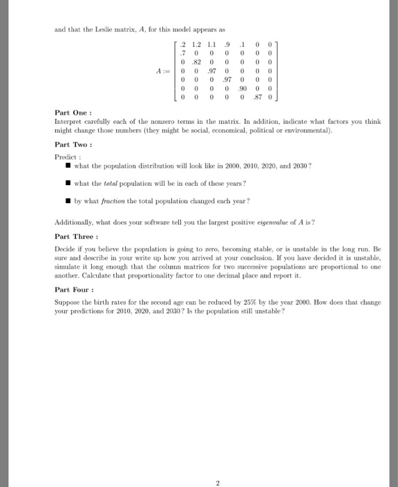 Solved Linear Algebra Project : Urban Population Dynamics | Chegg.com