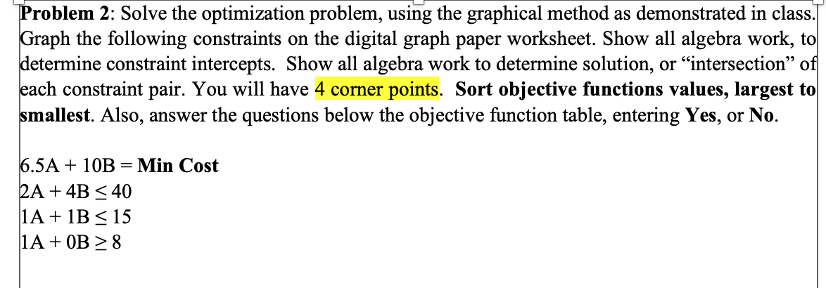 Solved Problem 2: Solve the optimization problem, using the | Chegg.com